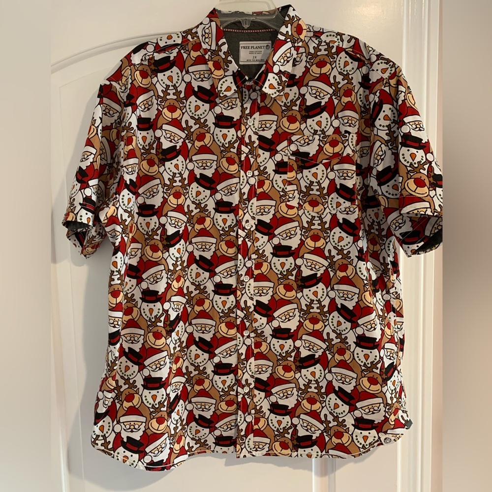 Free Planet Men's Christmas Button Down Shirt 2x - Gem